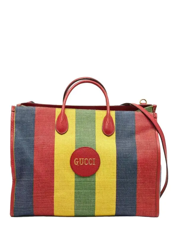 Gucci Striped Canvas Tote Bag - Red