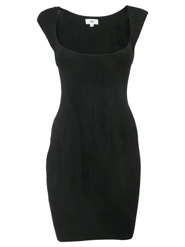Lpa Square-neck Ribbed Dress - Black