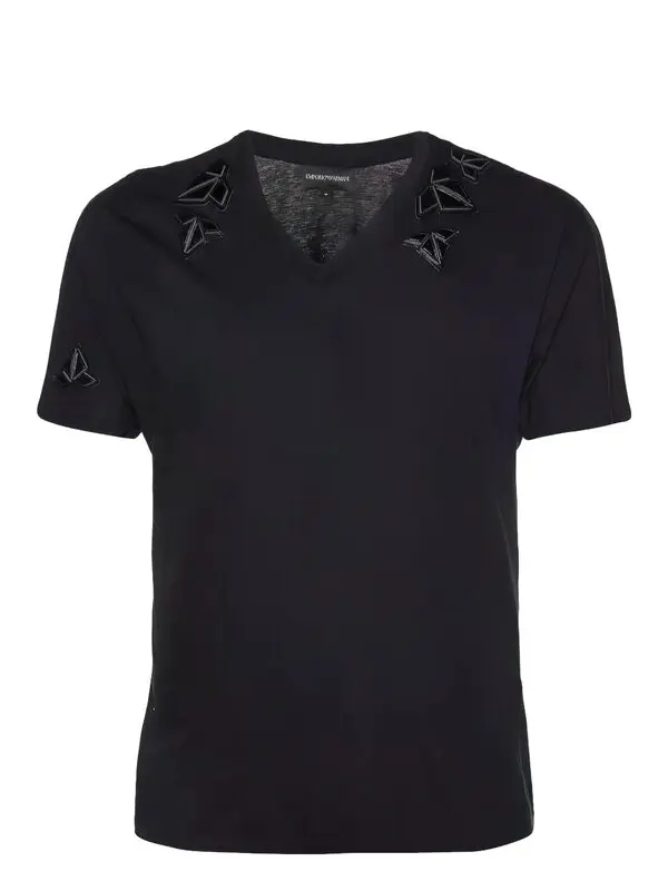 Emporio Armani Embroidered V-neck T-shirt - Black