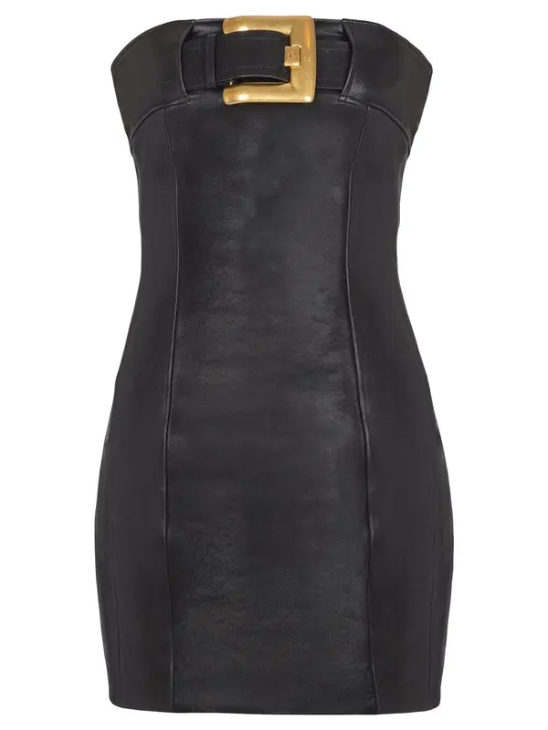 Balmain Lambskin Mini Dress With Belt Detail - Black