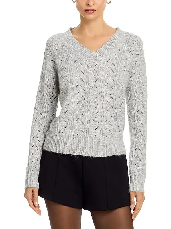 Aqua Brka Pointelle V-neck Sweater - Grey Cloud