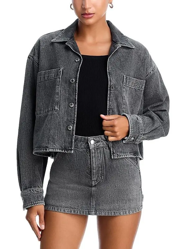 Alexander Wang Cropped Denim Boxy Shirt - Light Grey