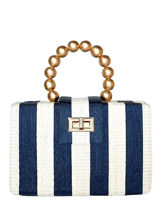 SOLI & SUN The Louisa Woven Straw Clutch Bag - Blue Cream