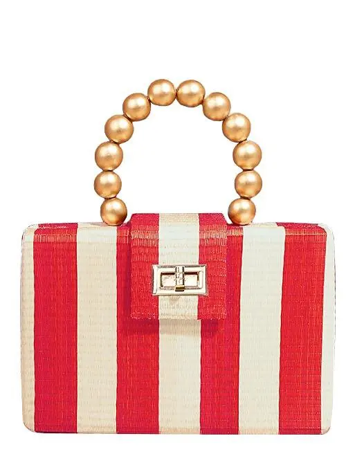 SOLI & SUN The Louisa Woven Straw Clutch Bag - Red Cream