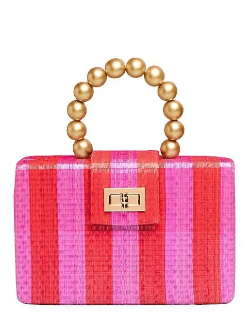 SOLI & SUN The Louisa Woven Straw Clutch Bag - Red Pink