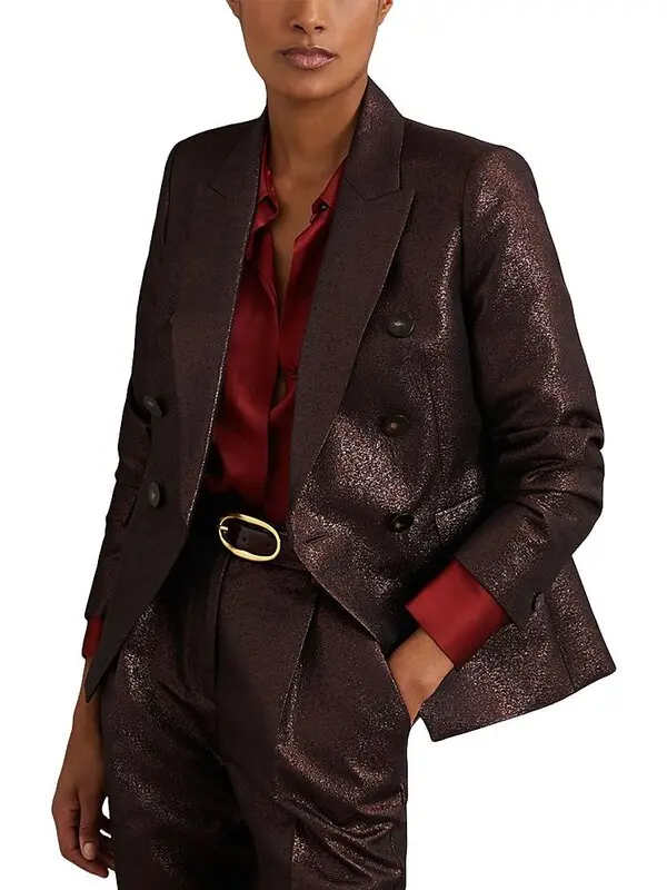 REISS Sienna Metallic Blazer - Burgundy