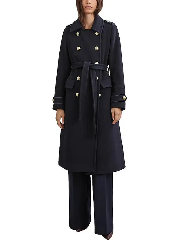 REISS Petites Farley Double Breasted Coat - Navy