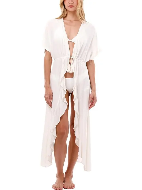 MALAI Front-tie Ruffle Kimono - Ivory
