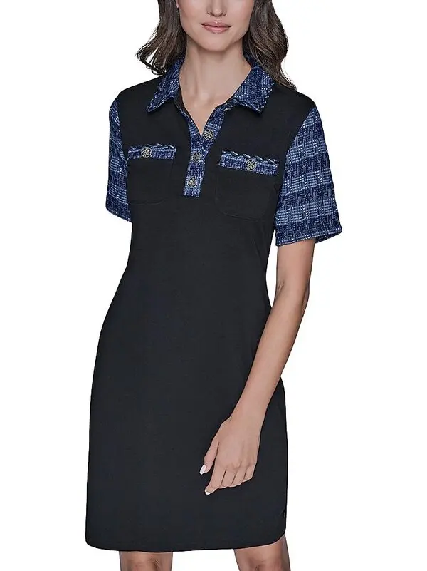 Karl Lagerfeld Paris Polo Collar Dress - Black