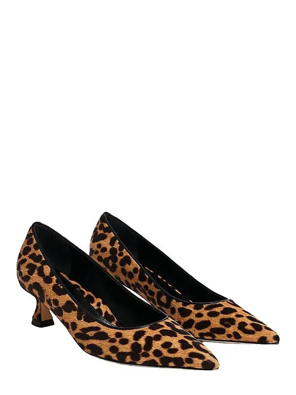 Marion Parke Calf Hair Flared Kitten Heel Pumps - Leopard