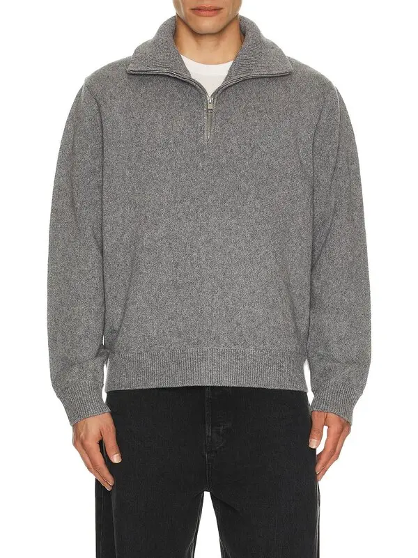 FRAME Wool Zip Sweater - Grey Melange