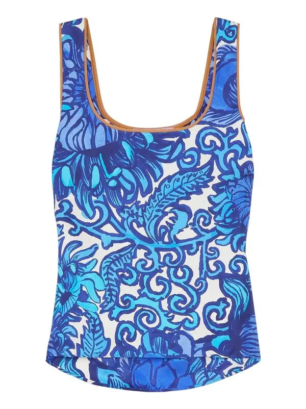 La DoubleJ Printed Silk-twill Tank - Blue