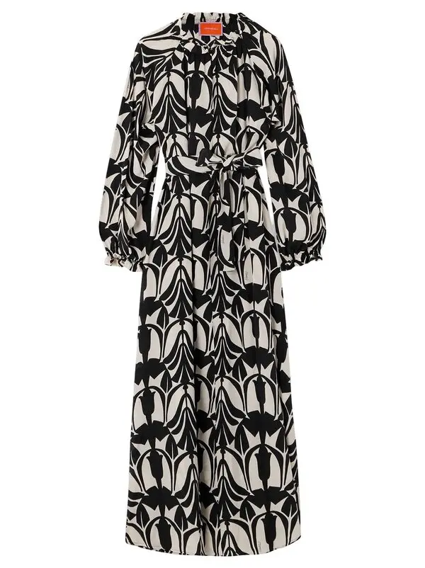 La DoubleJ Cerere Printed Silk Crepe De Chine Maxi Dress - Black