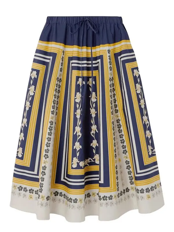 La DoubleJ Printed Cotton-poplin Midi Skirt - Navy