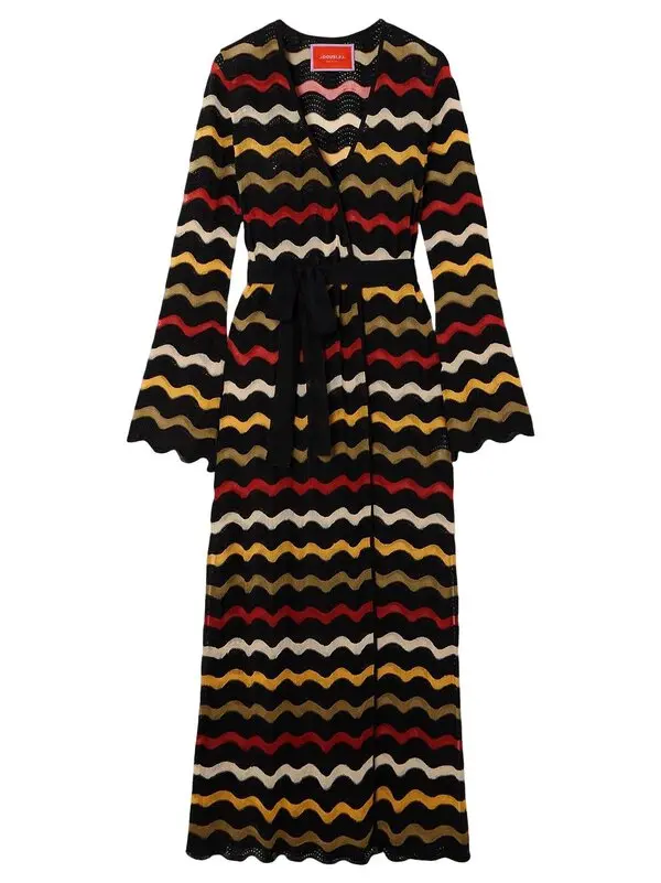 La DoubleJ Zephyr Striped Linen-blend Midi Wrap Dress - Black