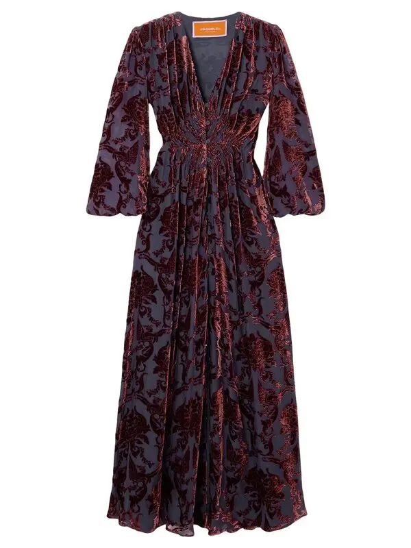 La DoubleJ Camerino Devoré-velvet Maxi Dress - Merlot