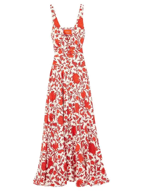 La DoubleJ Eyes Up Here Floral-print Silk Maxi Dress - Red