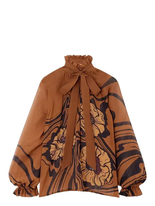 La DoubleJ Cerere Printed Silk-georgette Blouse - Brown