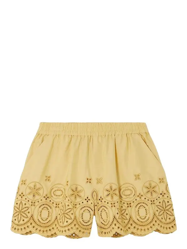 La DoubleJ Scalloped Broderie Anglaise-trimmed Cotton-poplin Shorts - Yellow