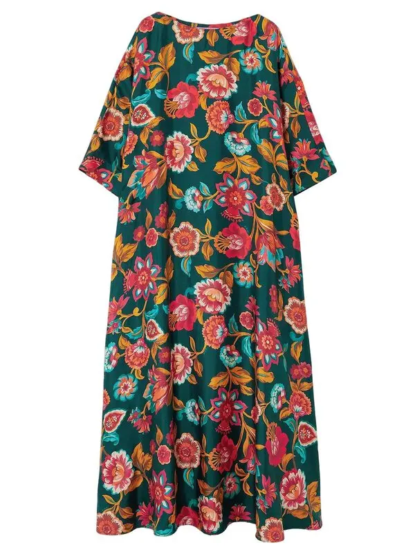 La DoubleJ Muumuu Floral-print Silk-twill Maxi Dress - Emerald