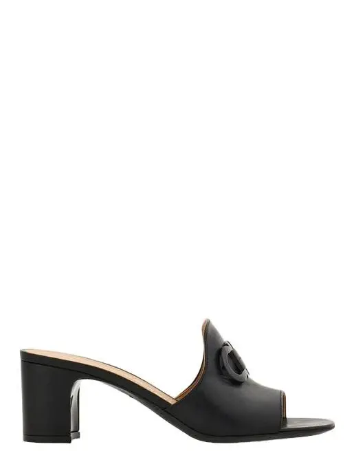 FERRAGAMO Gancini Heeled Slides - Black