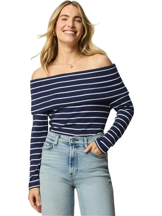 Splendid Josie Off-the-shoulder Top - Blue / Navy / Stripe / White
