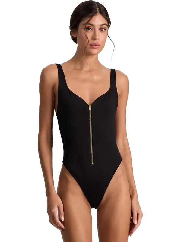 Alice + Olivia Eve Zip Front Bodysuit - Black