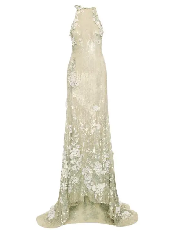 Oscar De La Renta Foxglove Embroidered Sequin Tulle Gown - Red