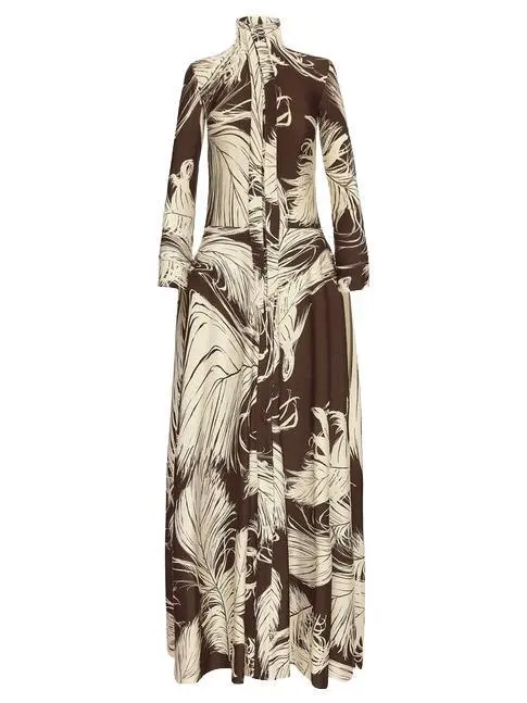 Oscar De La Renta Feather Printed Jersey Dress - Red