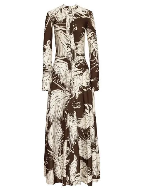 Oscar De La Renta Feather Printed Jersey Dress - Red