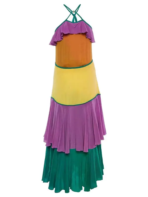 Dsquared2 Ruffle-tiered Silk Dress - Multicolour