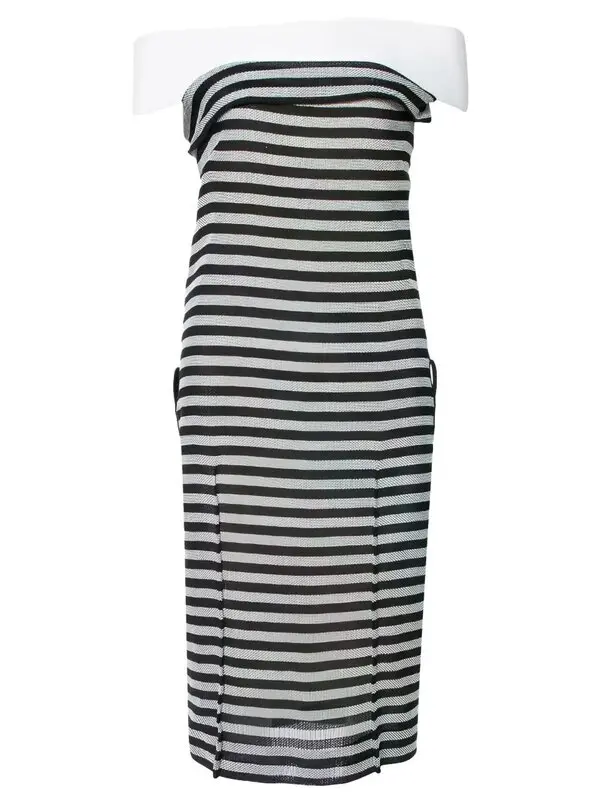 Roland Mouret Striped Off-shoulder Dress - Black
