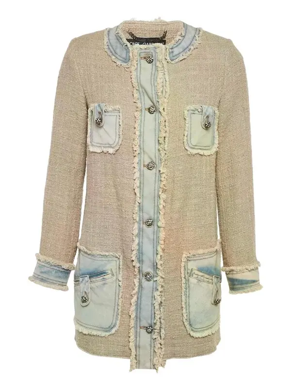 Dolce & Gabbana Denim-trimmed Tweed Jacket - Neutrals