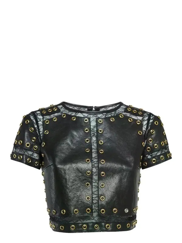 Alice + Olivia Leather Top - Black