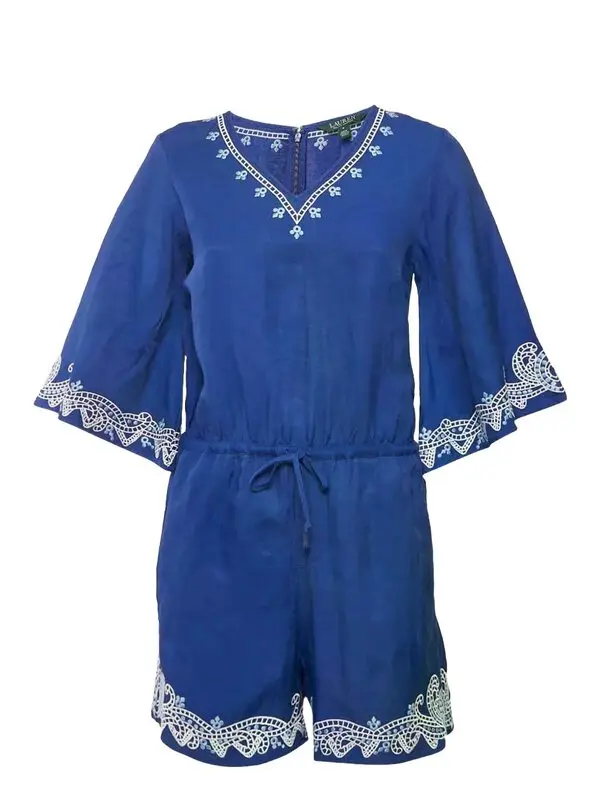 Ralph Lauren Embroidered Bell-sleeve Playsuit - Blue