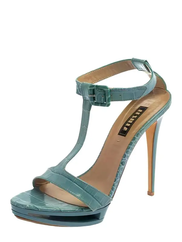 LE SILLA 125mm Croc-embossed Leather Sandals - Blue