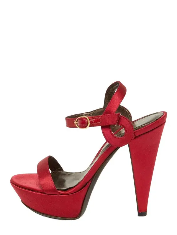 SERGIO ROSSI Satin Platform Buckled High Heel Sandals - Red