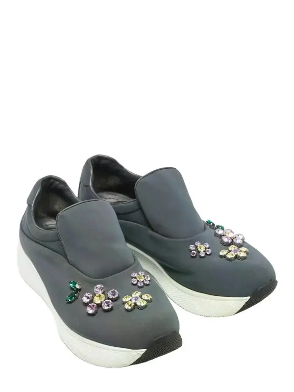 Prada Crystal-embellished Floral Sneakers - Grey