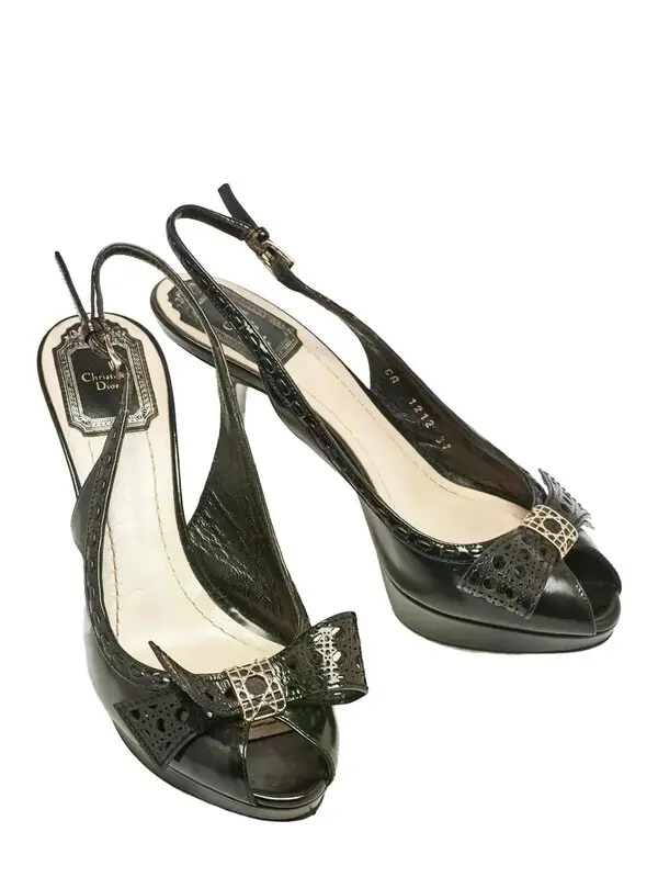 Dior 100mm Cannage Bow Patent-leather Slingback Pumps - Black