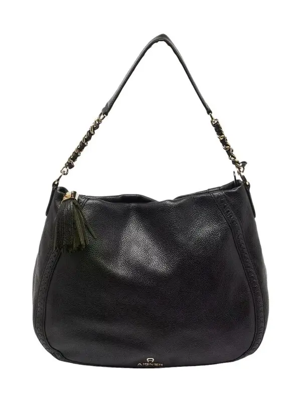 AIGNER Leather Chain Tote Bag - Black