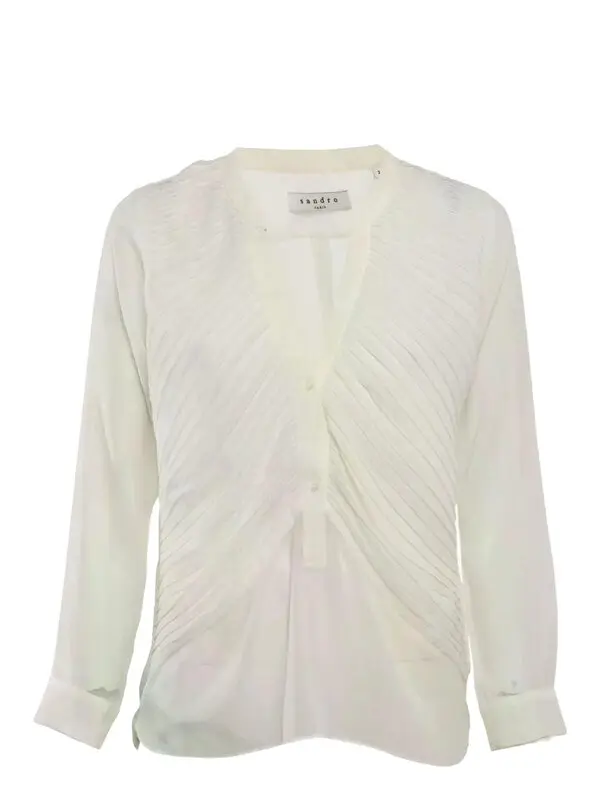 Sandro V-neck Pleated Blouse - White