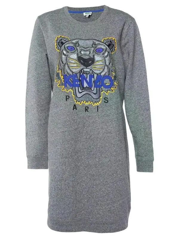 Kenzo Tiger-embroidered Sweater Dress - Grey