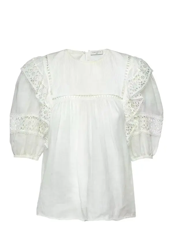 Sandro Ruffled Lace-trim Blouse - White