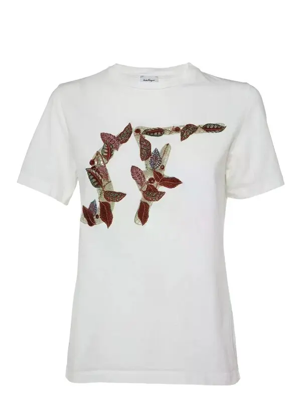 FERRAGAMO Leaf-embroidered T-shirt - White
