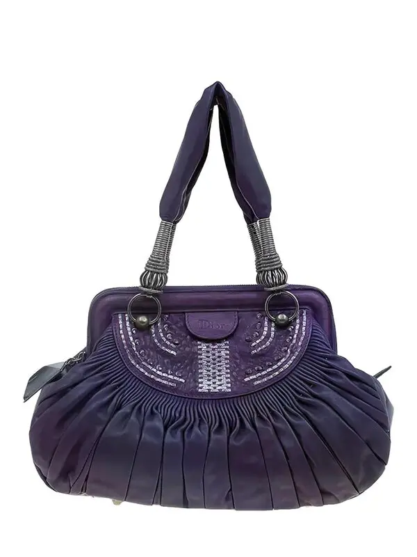 Dior 2008 Pleated Leather Tote Bag - Purple