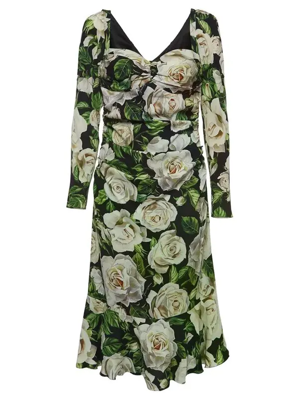 Dolce & Gabbana Floral-print Midi Dress - Black