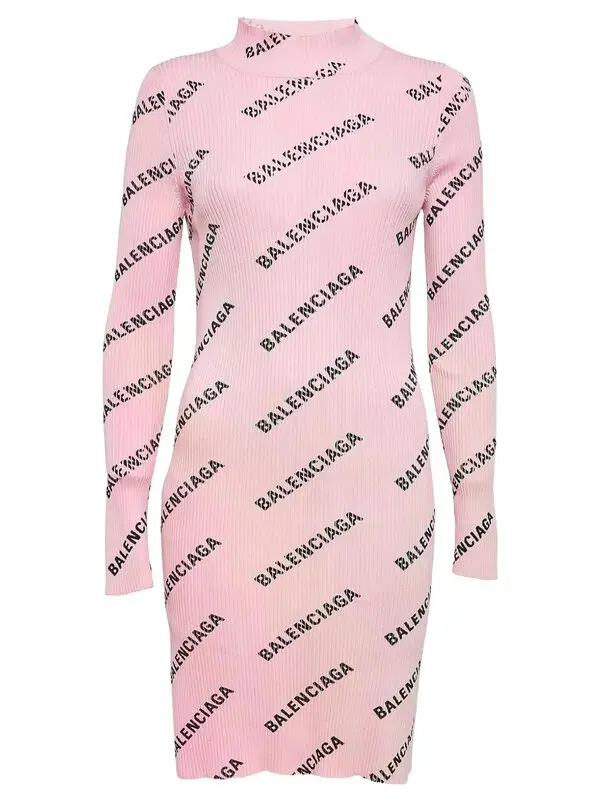 Balenciaga 2020s Ribbed-knit Logo-print Dress - Pink