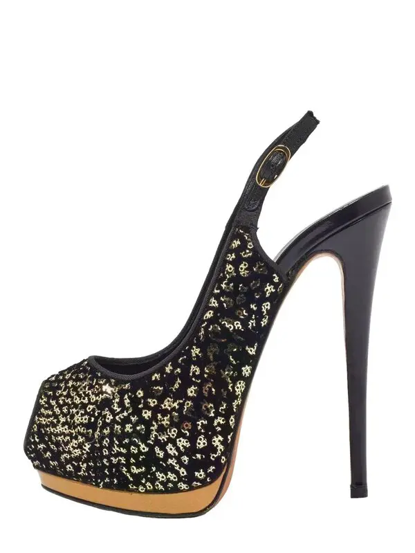 GIUSEPPE ZANOTTI Sequined Slingback Platform Stilettos - Black