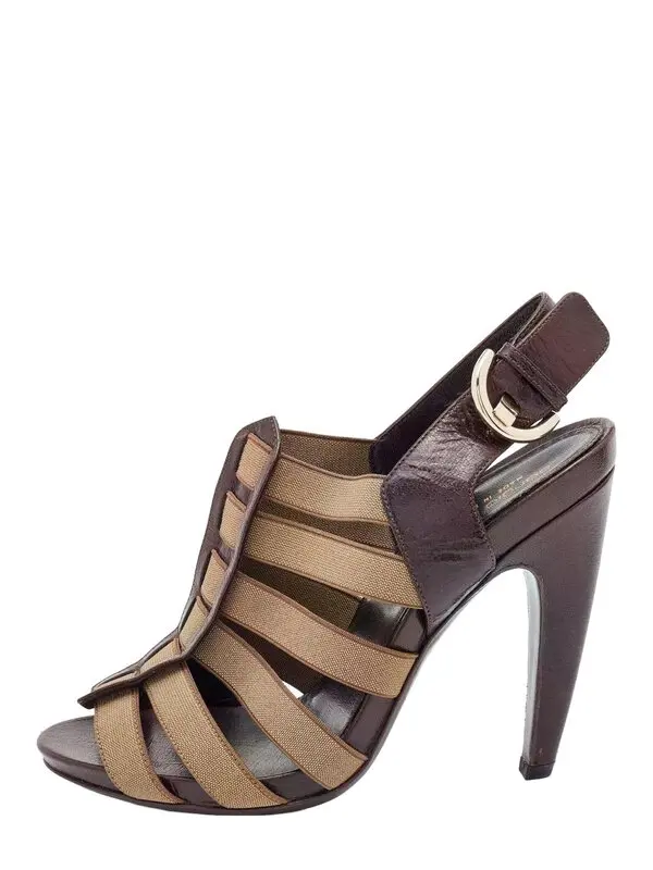 SERGIO ROSSI Leather Slingback Sandals - Brown