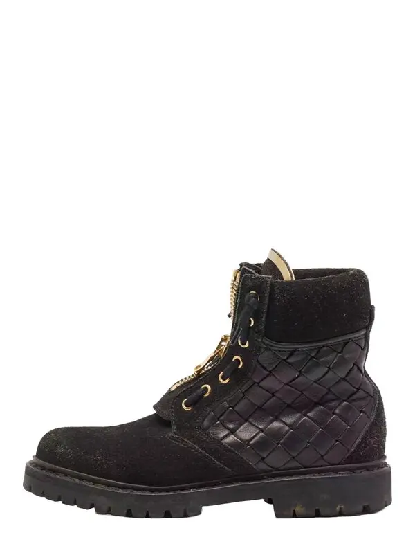 Balmain Woven Leather Biker Boots - Black